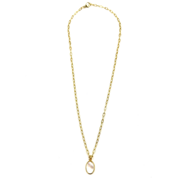 Ashley Gold Stainless Steel Center Enamel Opal Design Drop Necklace