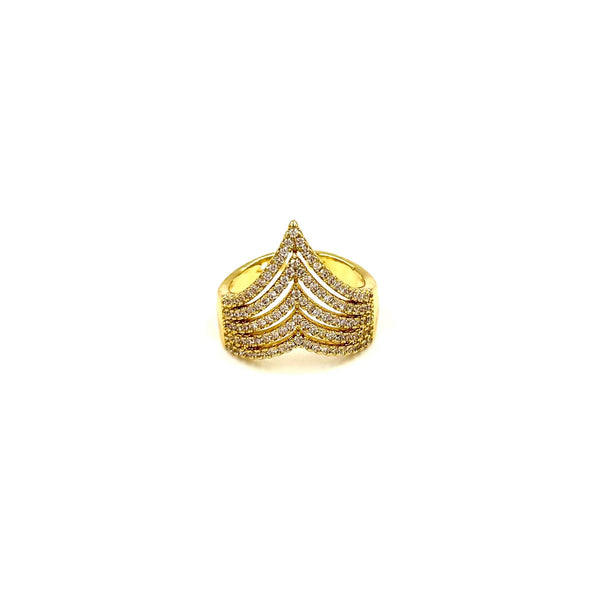 Ashley Gold Stainless Steel Gold Plated V Angle CZ Design Ring